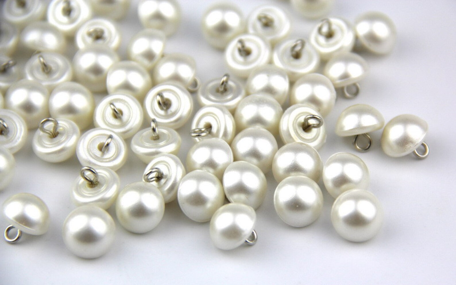 10mm White Pearl Bead Cap Half Ball Dome Metal Circle Hook Buttons for ...