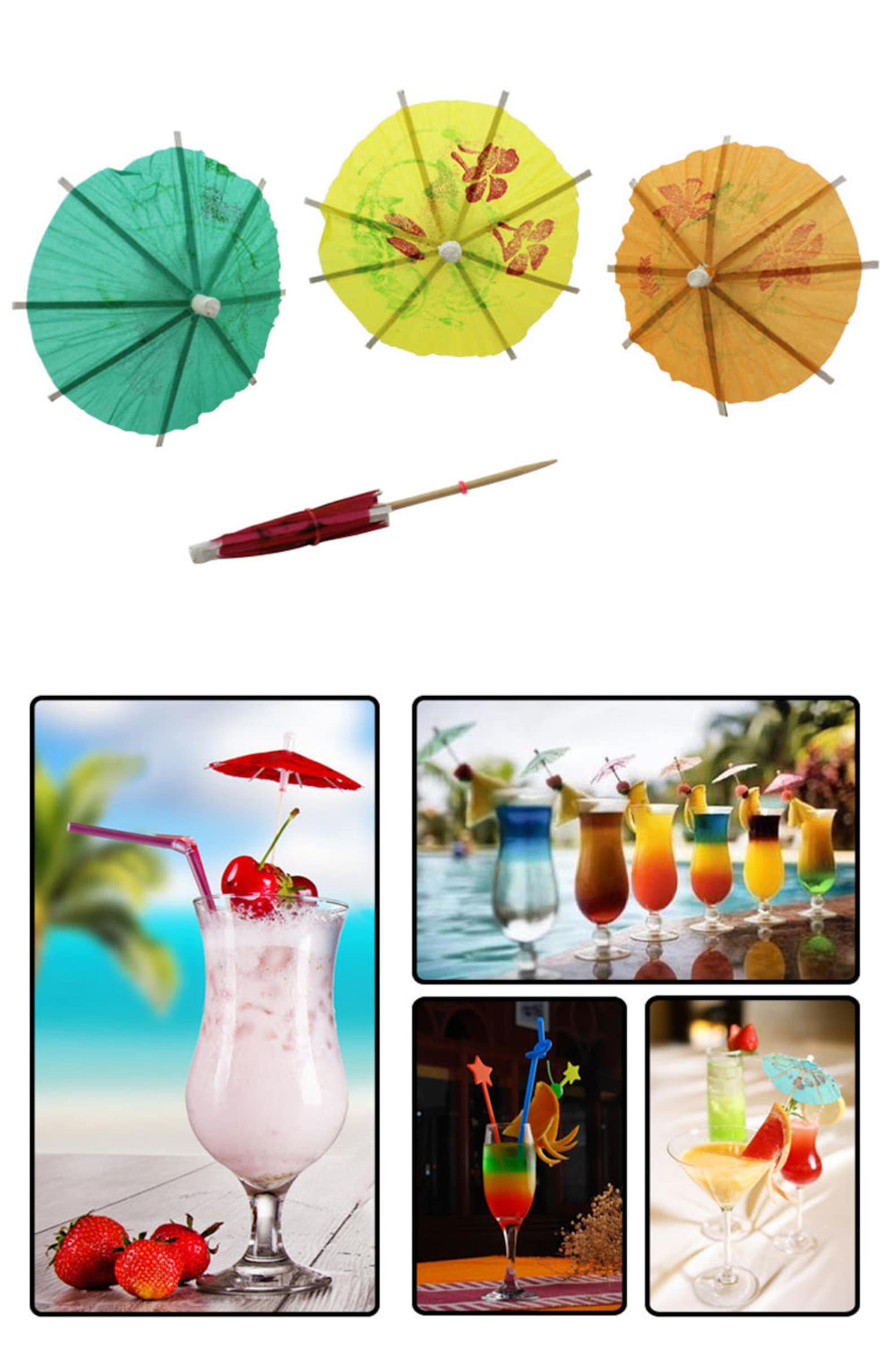 50 Mixed Paper Cocktail Umbrellas Parasols for Party Drinks Accessories ...