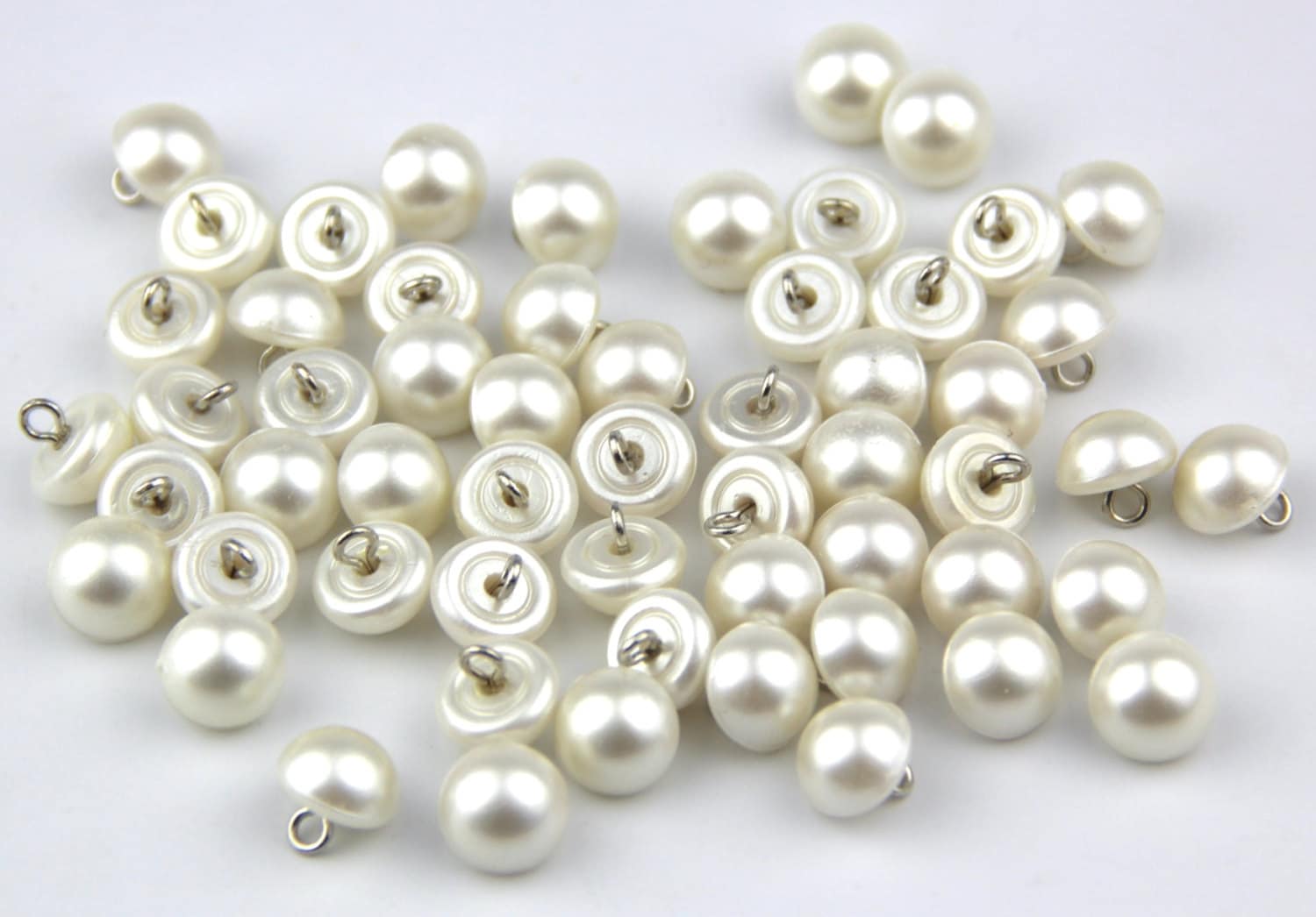 10mm White Pearl Bead Cap Half Ball Dome Metal Circle Hook Buttons for ...