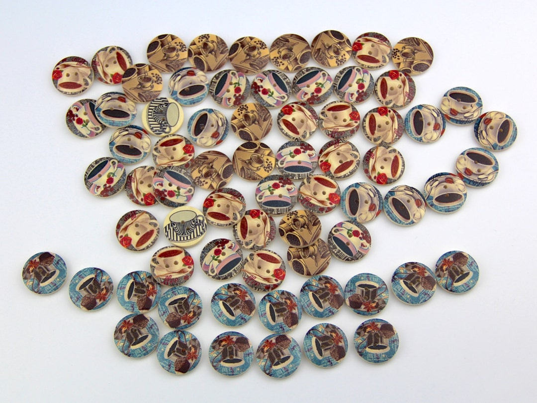 50PCS 20mm Round Shaped Various Colors Mixed Wood Buttons Sewing ...