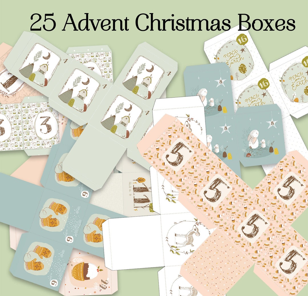Digital Christmas Advent Boxes, Printable Advent Boxes, Christmas Boxes ...