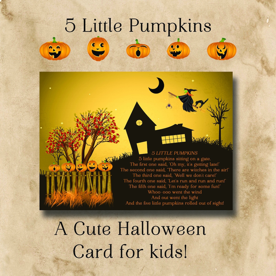 5 Little Pumpkins Halloween Card, Pumpkin Card, Halloween Card for Kids ...