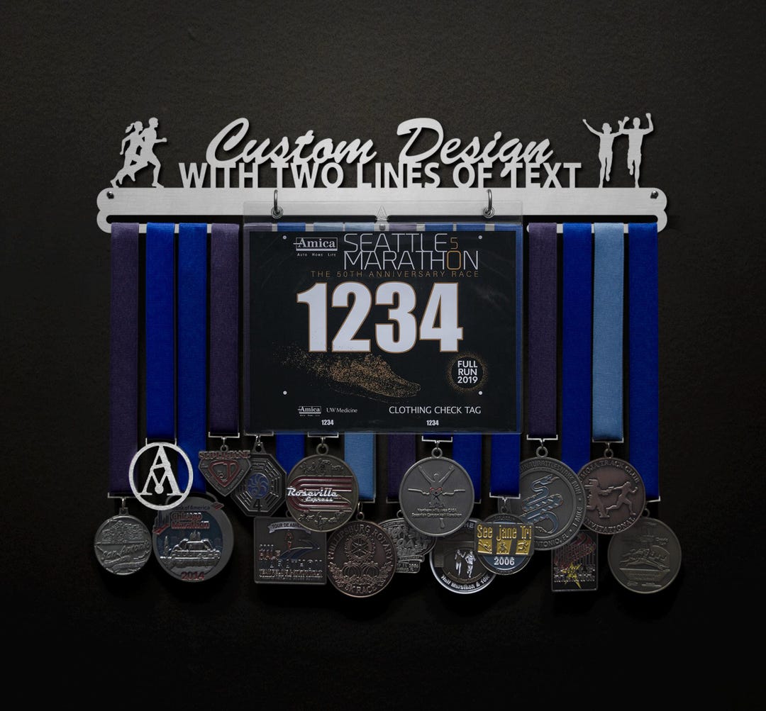 Custom Bib Display With Two Lines of Text - BIB + Medals - Display Your ...