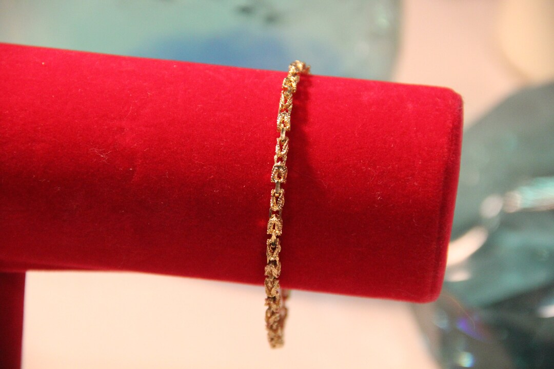 14K Gold Turkish Rope 8 Bracelet 3MM Vintage New 1990's Gold Link ...