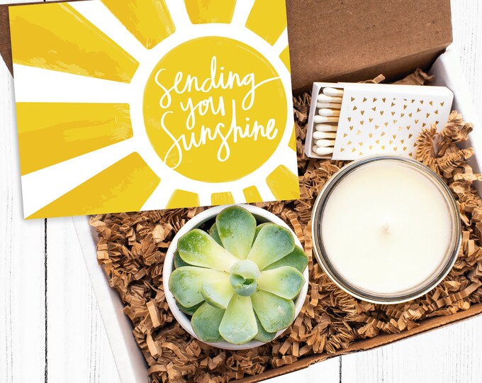 Sunshine Gift Box Ray of Sunshine Care Package Yellow Gift Box Thinking ...