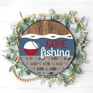Gone Fishing - Round Wood Door Sign | Hanger | Chicatiza - Etsy