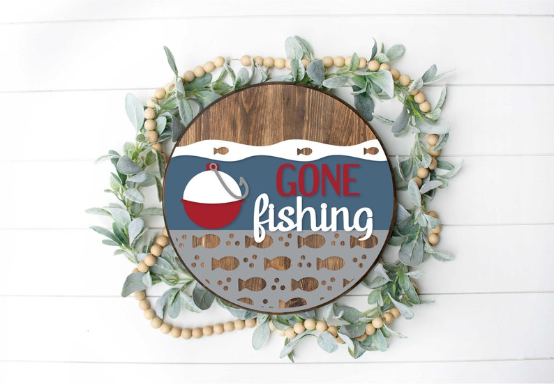Gone Fishing Round Wood Door Sign Hanger Chicatiza - Etsy