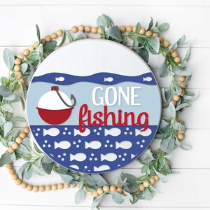 Gone Fishing - Round Wood Door Sign | Hanger | Chicatiza - Etsy