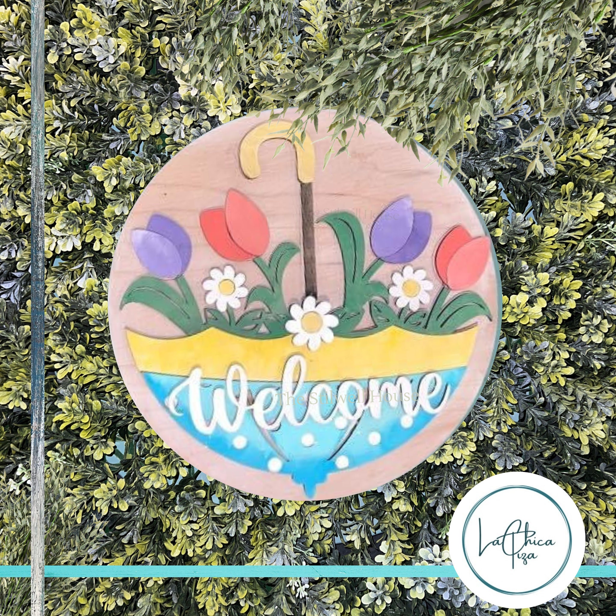 Tulip Umbrella Round Wood Door Sign Hanger Chicatiza - Etsy