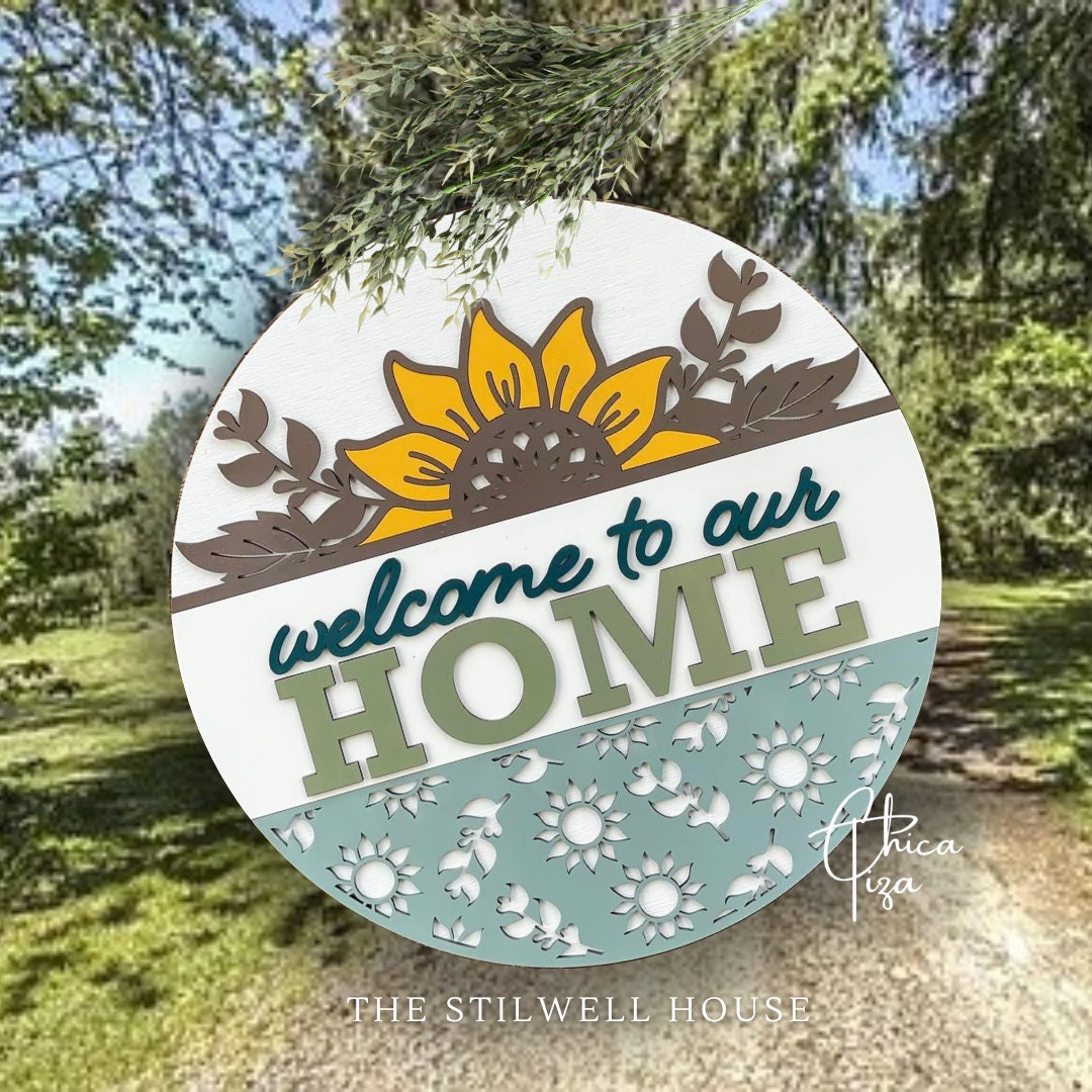 Welcome to Our Home Sunflowers Round Wood Door Sign Hanger Chicatiza - Etsy