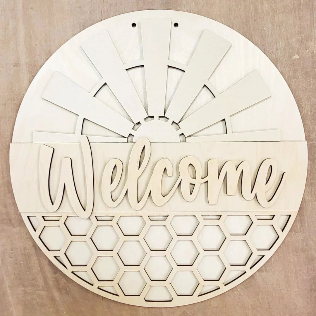 Farmhouse Windmill/hexagon - Round Wood Door Sign | Hanger | Chicatiza ...