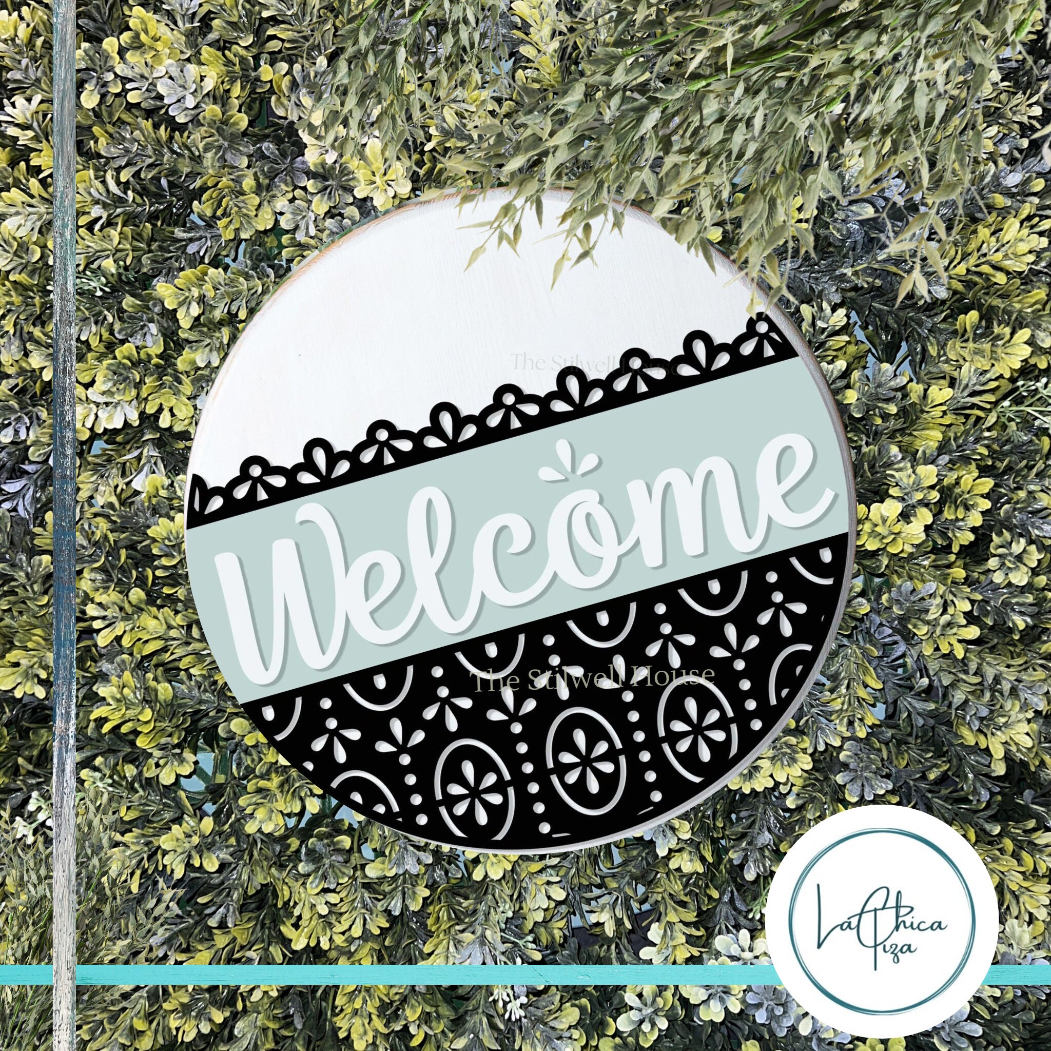 Vintage Welcome Round Wood Door Sign Hanger Chicatiza - Etsy