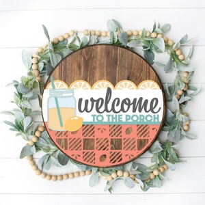 Welcome to the Porch - Round Wood Door Sign | Hanger | Chicatiza - Etsy
