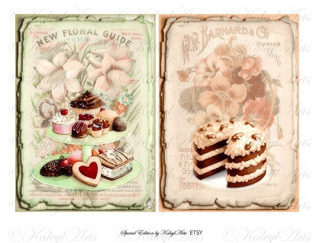 Printable,digital,downloads,cakes,sweets,vintage, ATC, B6, Journal ...