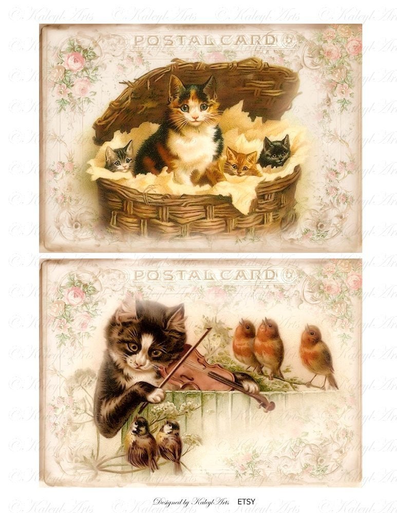 Cats, Cards, Printable, Download, Journal Pages, Vintage, Nostalgic ...