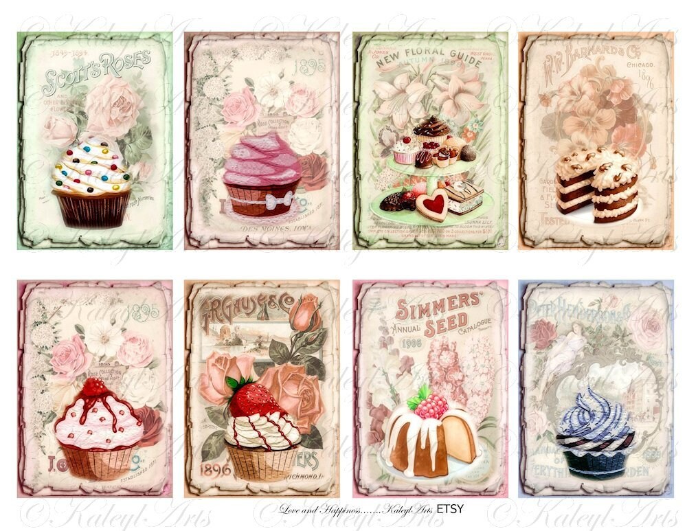 Printable,digital,downloads,cakes,sweets,vintage, ATC, B6, Journal ...