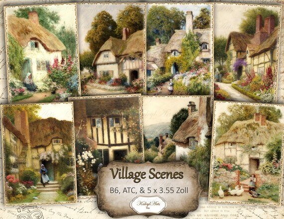 Village Scenes Paintings Vintage 3 Formats Nostalgic - Etsy