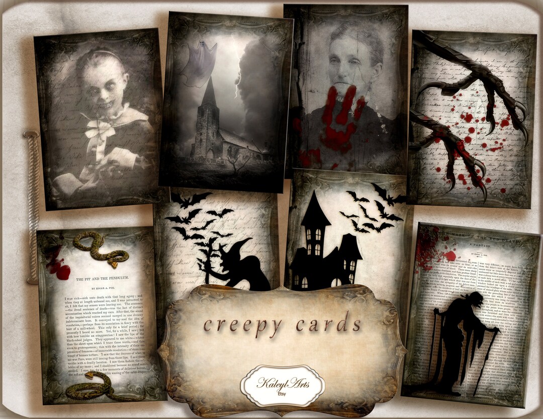 Halloween Spooky Cards Trading Cards Vintage Invitation Printable ATC ...