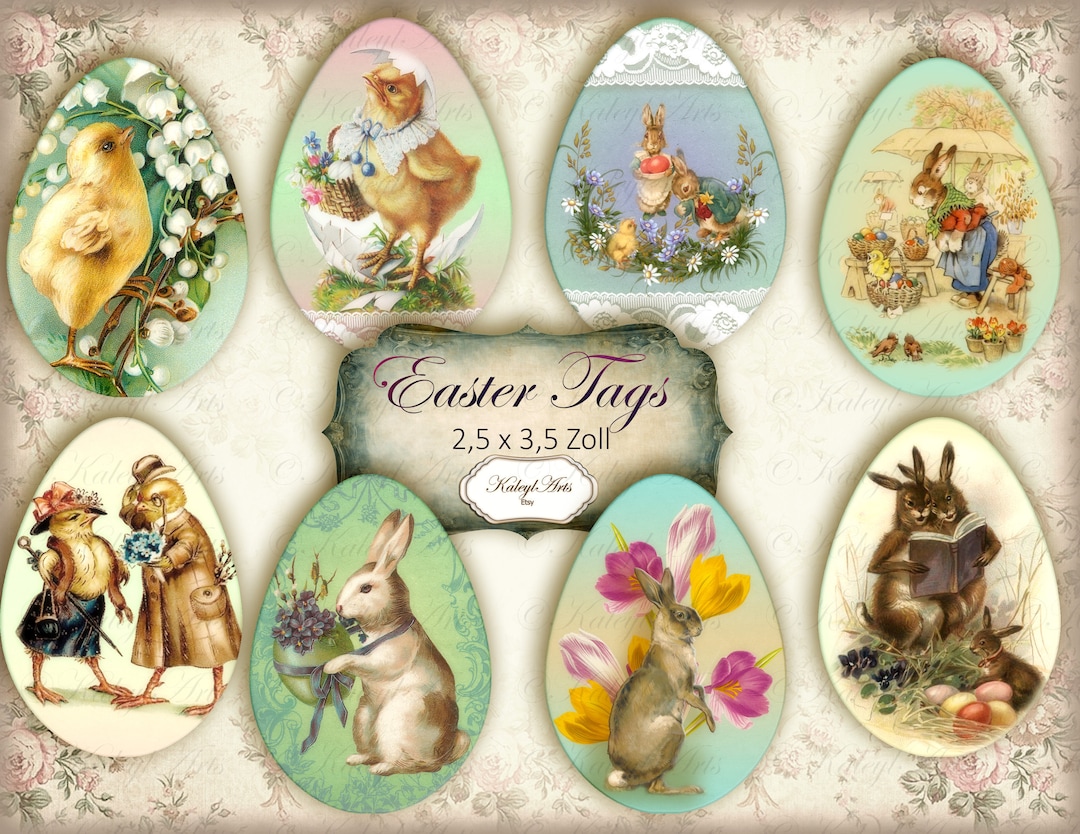 Easter, Gift Tags, Cards, Vintage, Digital Collage Sheets, Instant ...