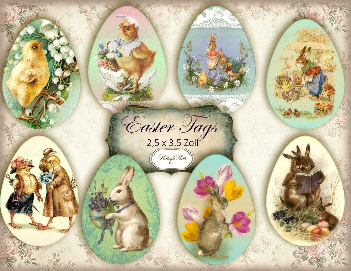 Easter, Gift Tags, Cards, Vintage, Digital Collage Sheets, Instant ...