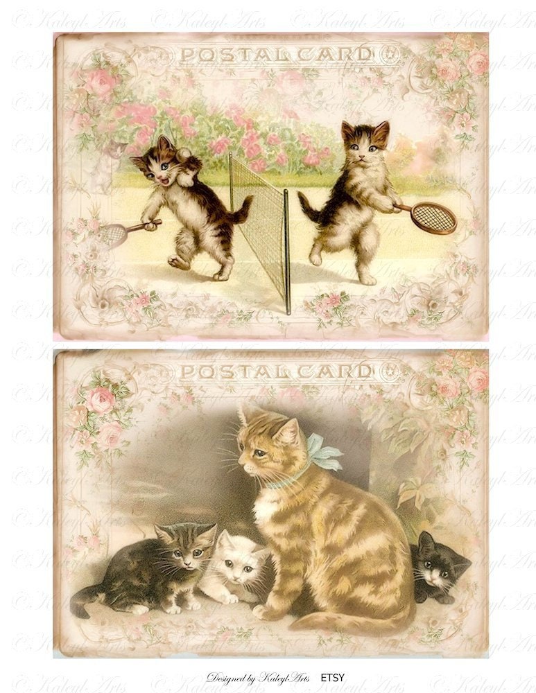 Cats, Cards, Printable, Download, Journal Pages, Vintage, Nostalgic ...