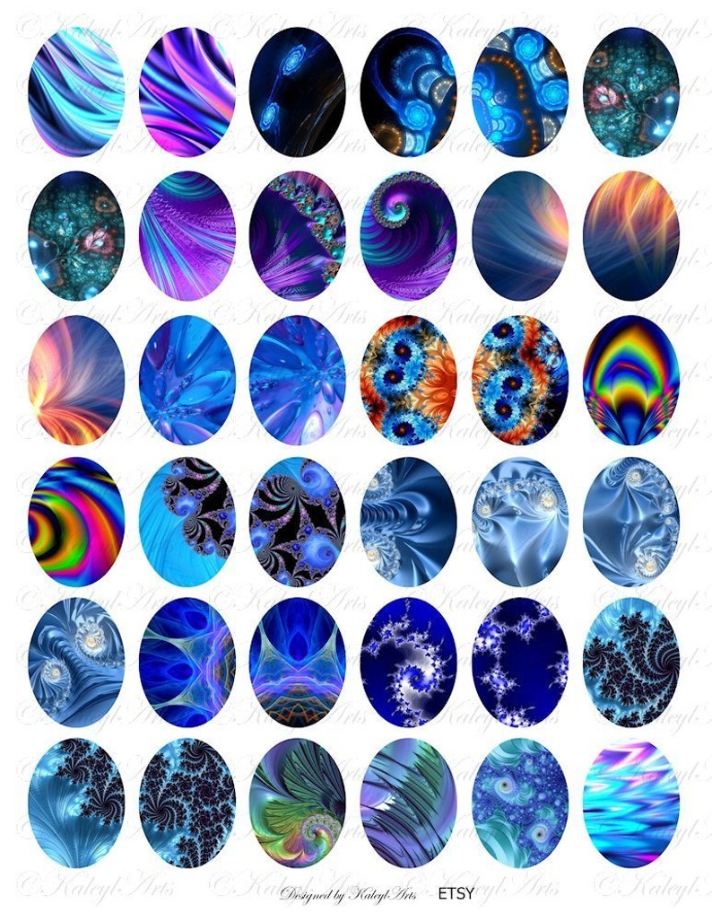 Printable, Blue, Fractal, Design , Oval 30 X 40 Mm Images, Oval 18x25mm ...