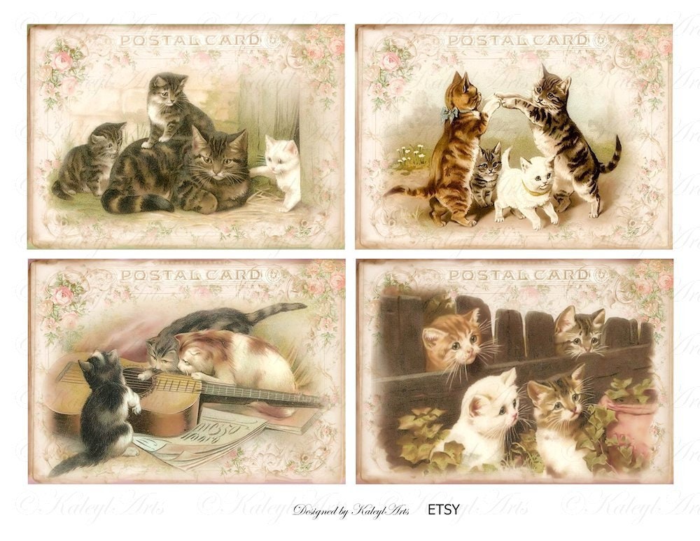 Cats, Cards, Printable, Download, Journal Pages, Vintage, Nostalgic ...