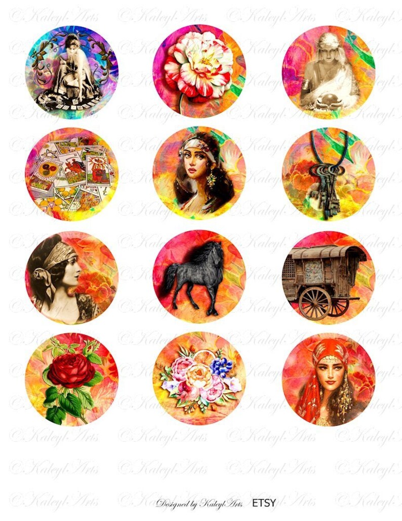 Gypsy Boho Printable Circles Cabochon Sticker Digital - Etsy