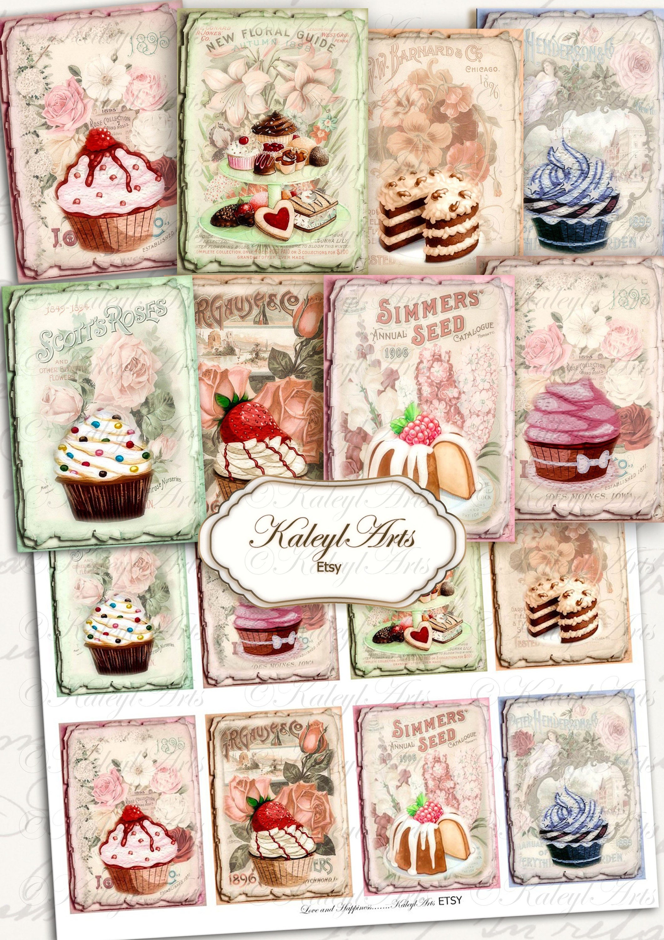 Printable,digital,downloads,cakes,sweets,vintage, ATC, B6, Journal ...