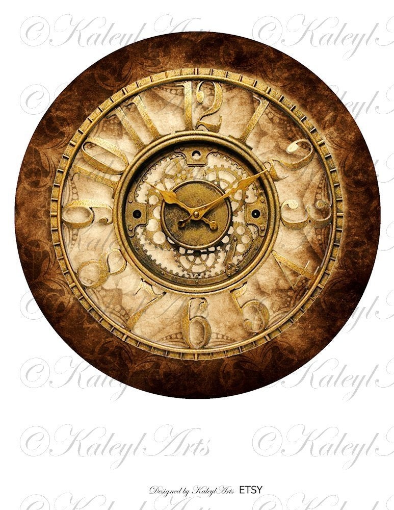 Printable, Digital Steampunk Collage, Clock, Victorian, Circles, Round ...