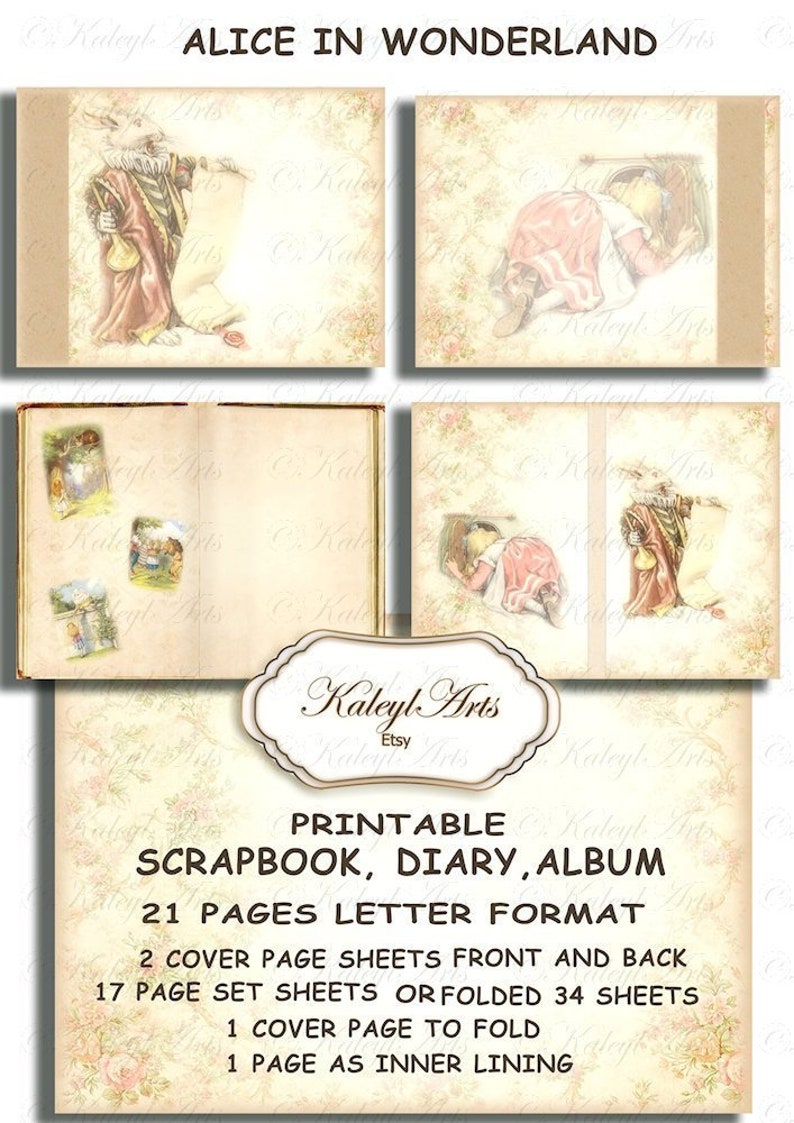 Alice in Wonderland, Printable, Journal, Album,scrapbook,diary ...