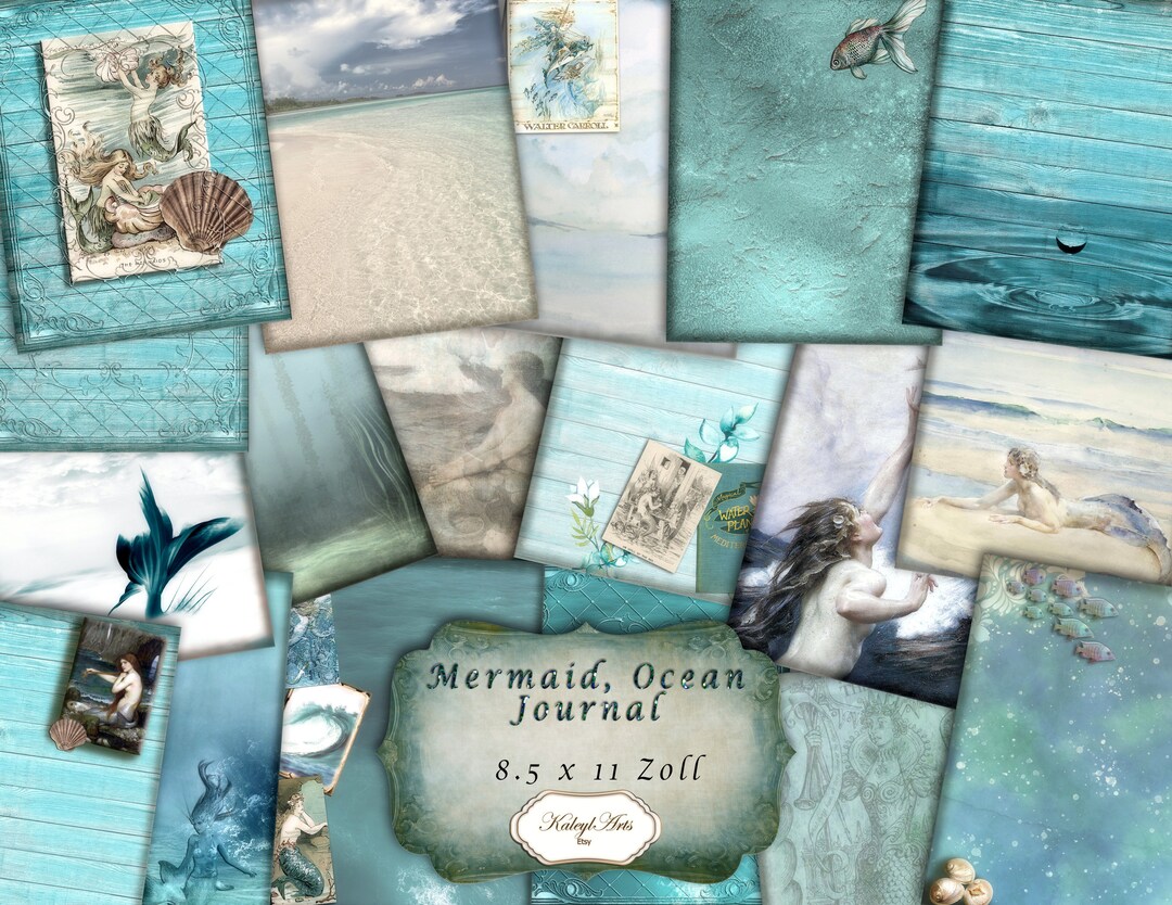 Mermaid, Ocean, Journal, Vintage, Diary, Junk Journal, With Pockets ...