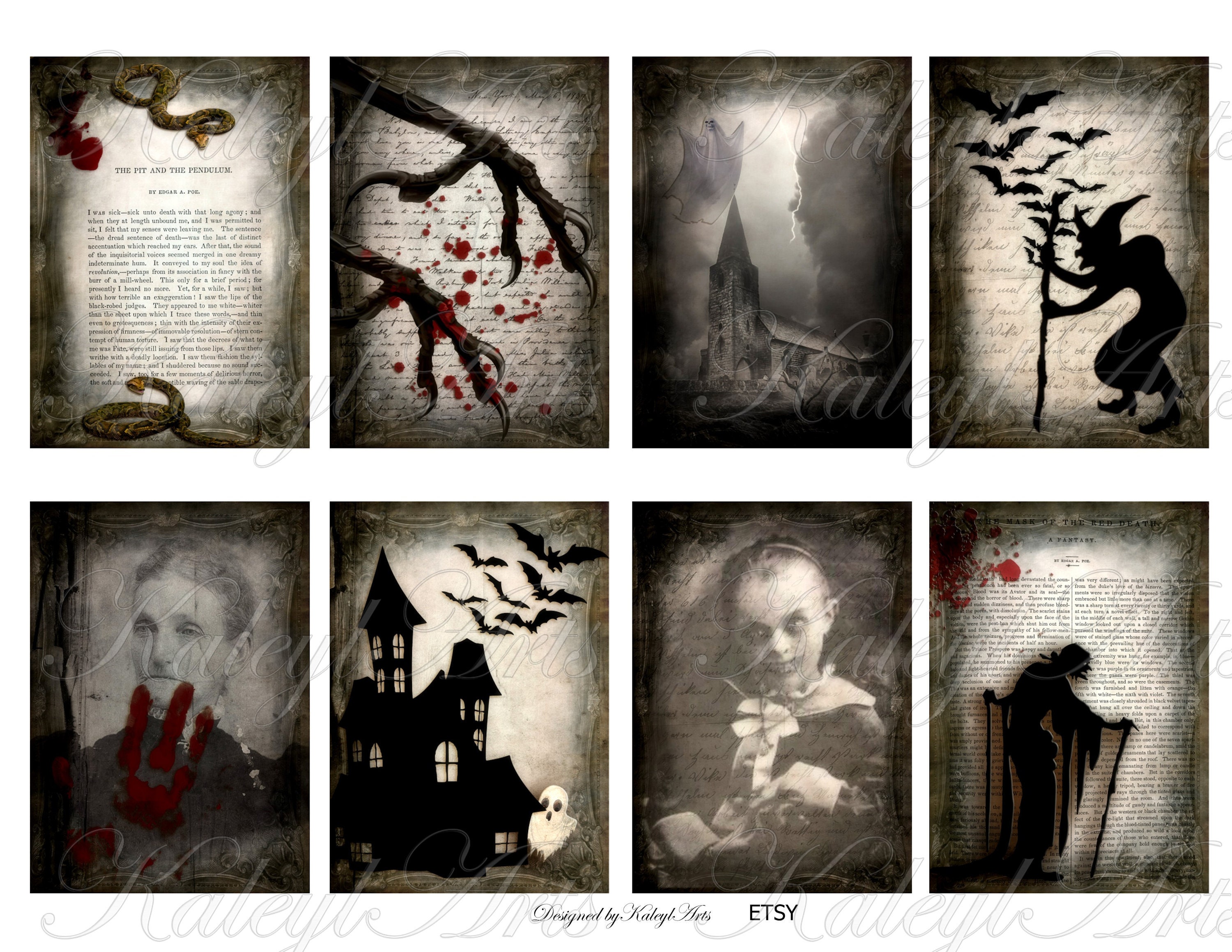 Halloween Spooky Cards Trading Cards Vintage Invitation Printable ATC ...