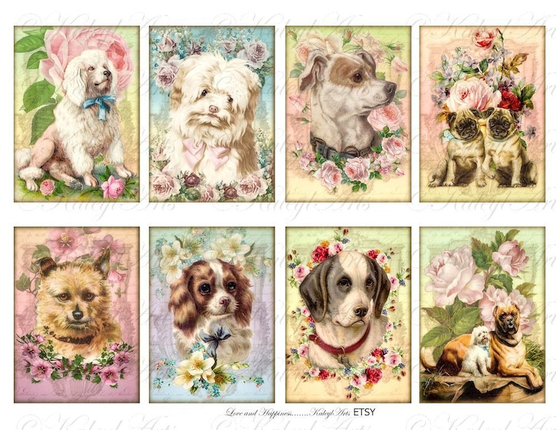 Dog, Dog Lover, Victorian, Vintage, Shabby Chic, B6, ATC, Printable ...
