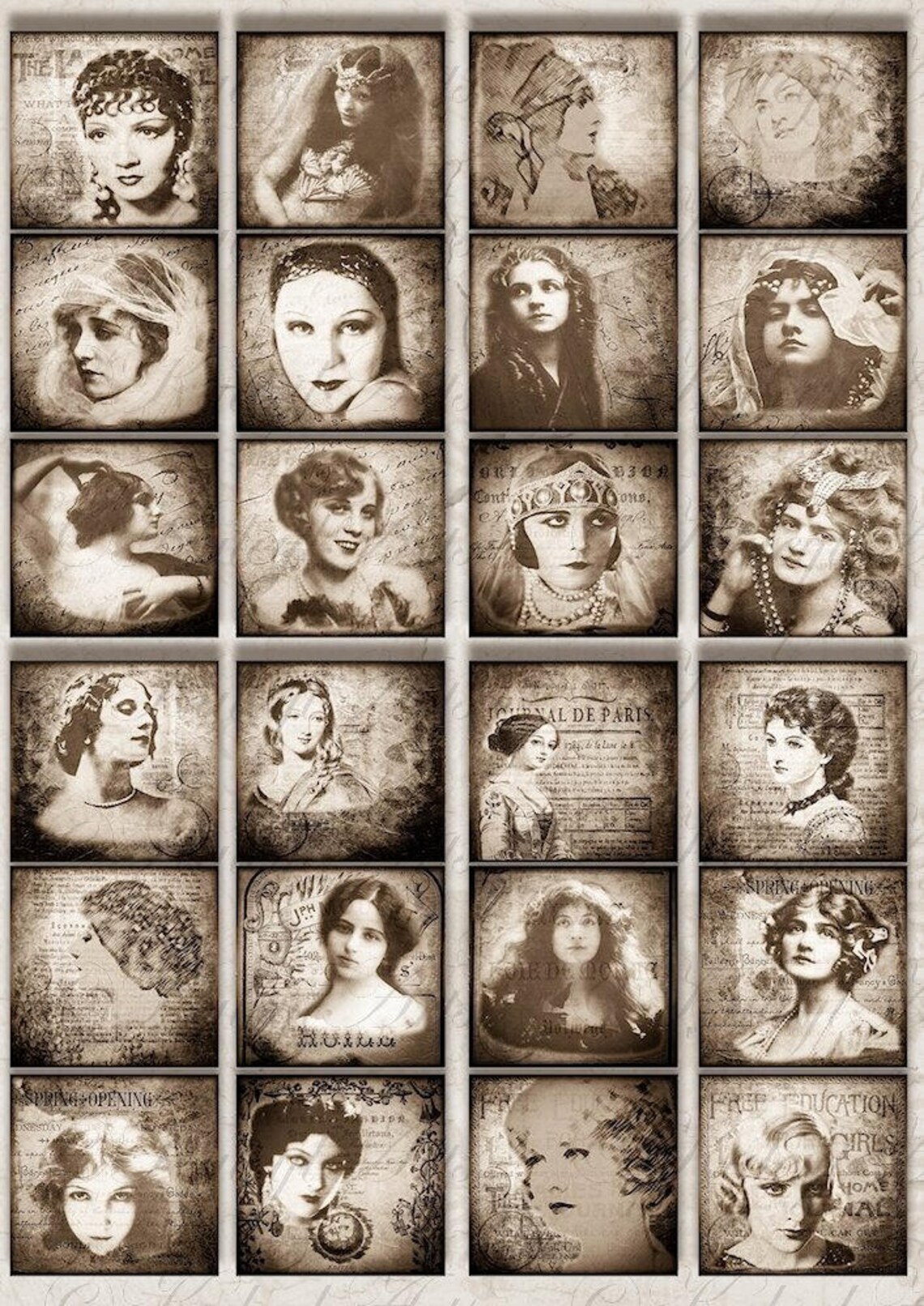 Square Woman, Digital Sheet, Sepia, Steampunk, Vintage Shabby Chic ...