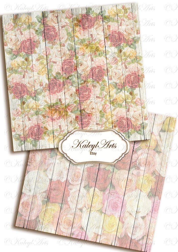 Printable, Paper, Roses on Wood, Vintage Shabby Chic, Victorian ...
