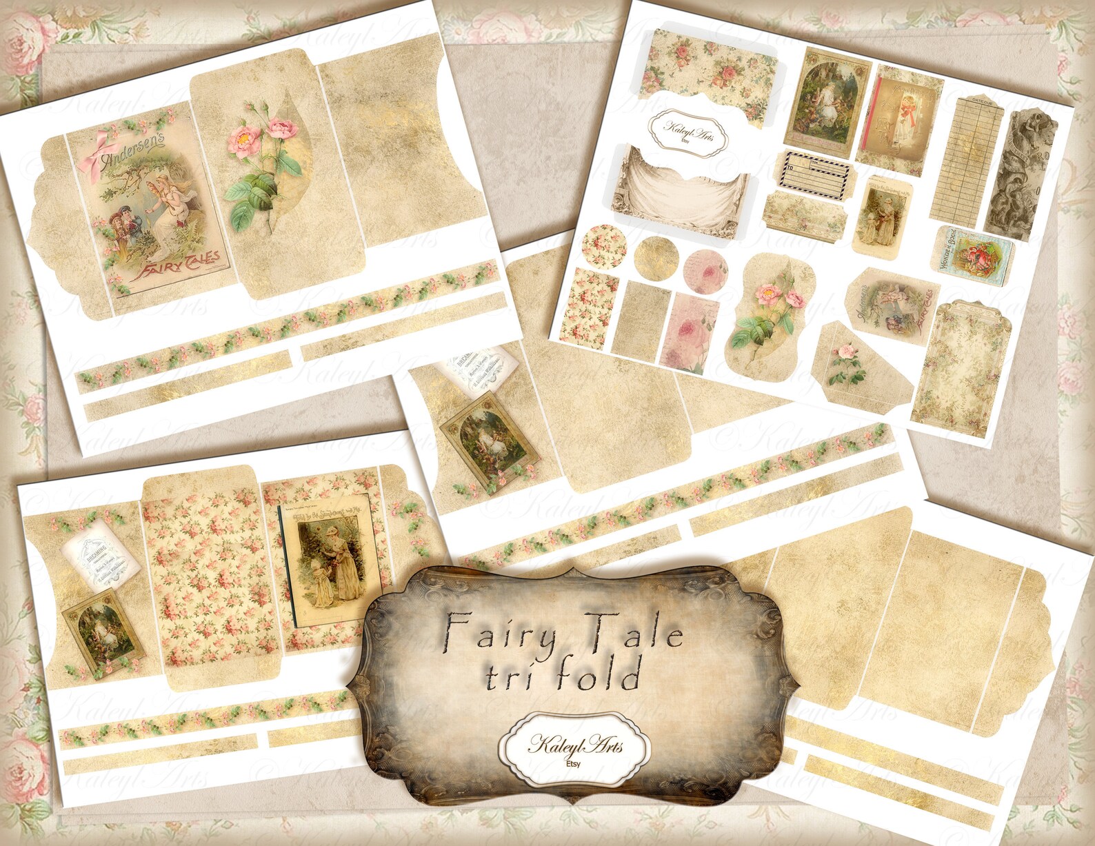 Fairy Tale,junk Journal, Folio, Vintage, Ephemera,trifold,folio,loaded ...