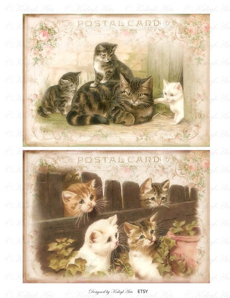 Cats, Cards, Printable, Download, Journal Pages, Vintage, Nostalgic ...