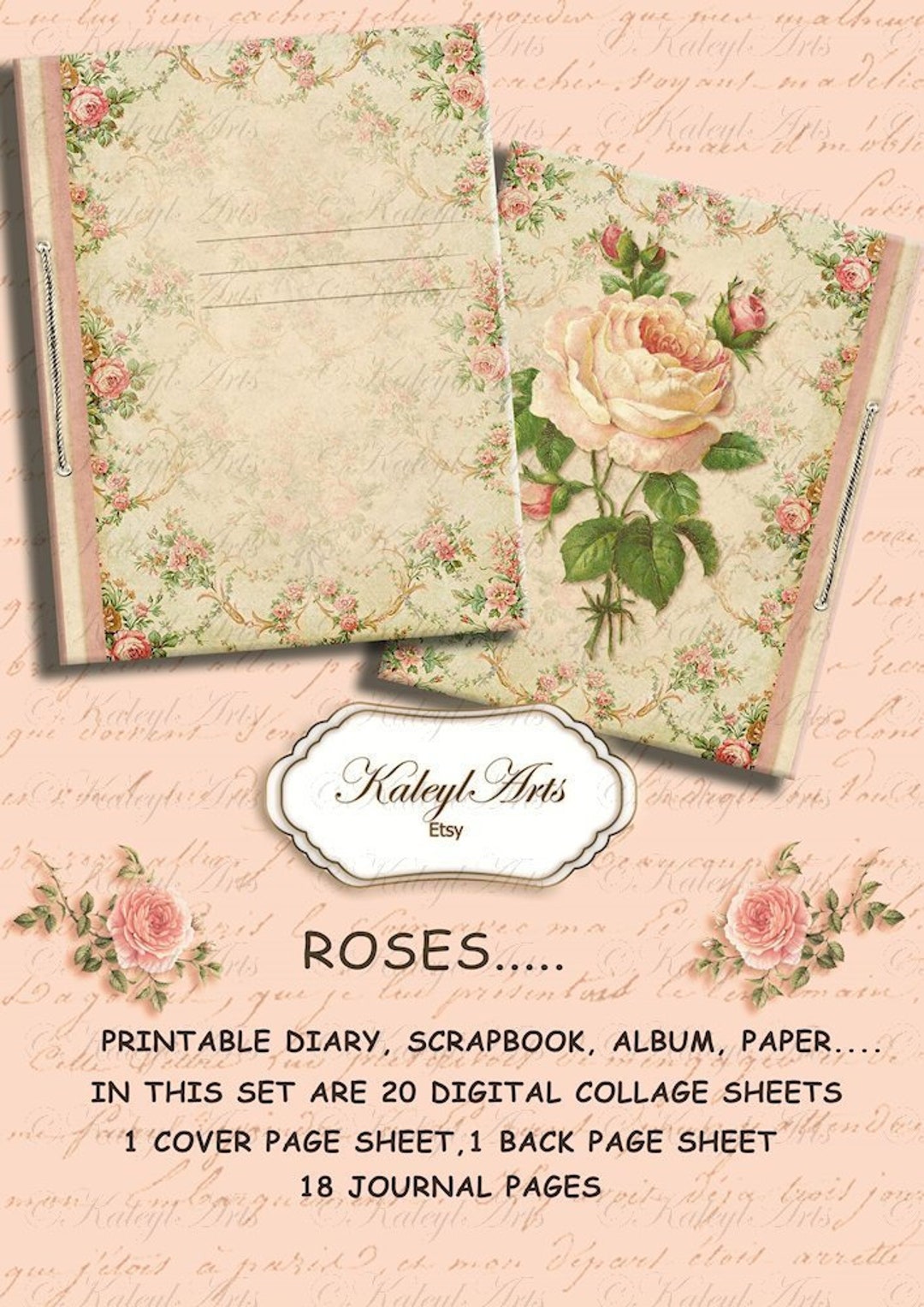 Roses, Printable, Album, Journal, Diary, Notebook, Victorian, Vintage ...