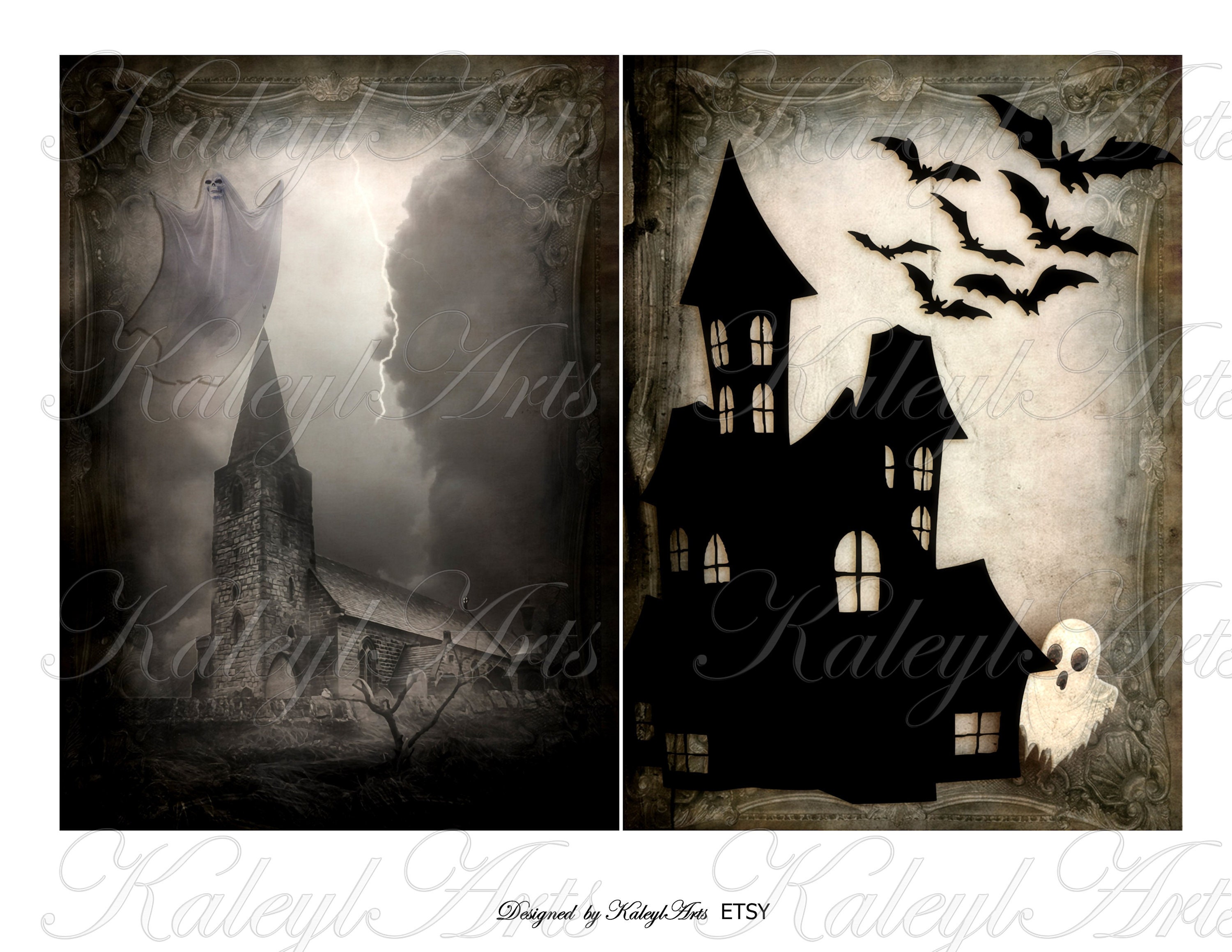 Halloween Spooky Cards Trading Cards Vintage Invitation Printable ATC ...