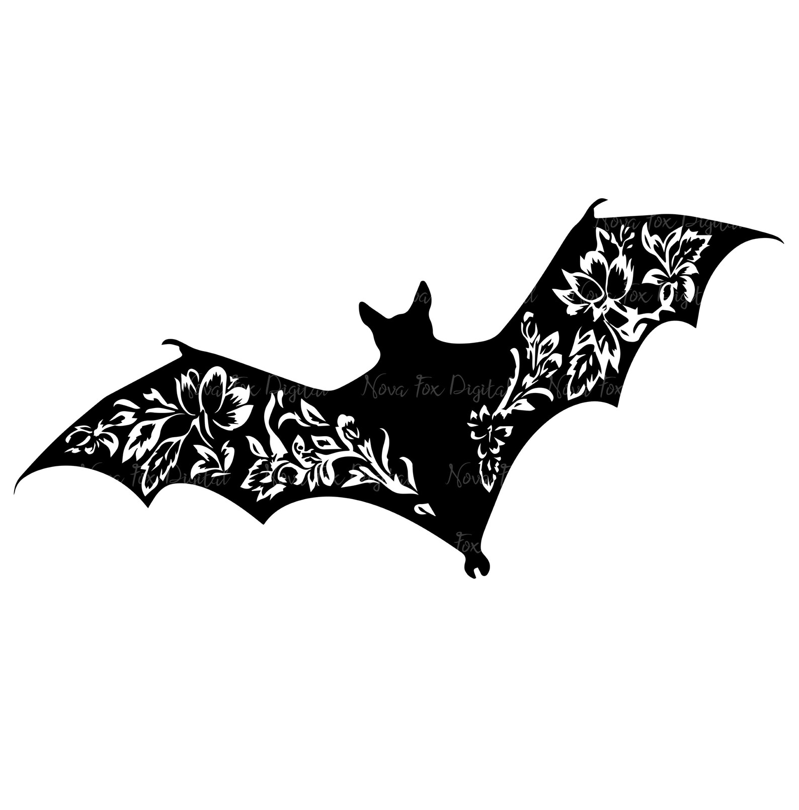 Floral Bat Clipart Silhouette (SVG, PNG, JPG Digital Download) - Etsy