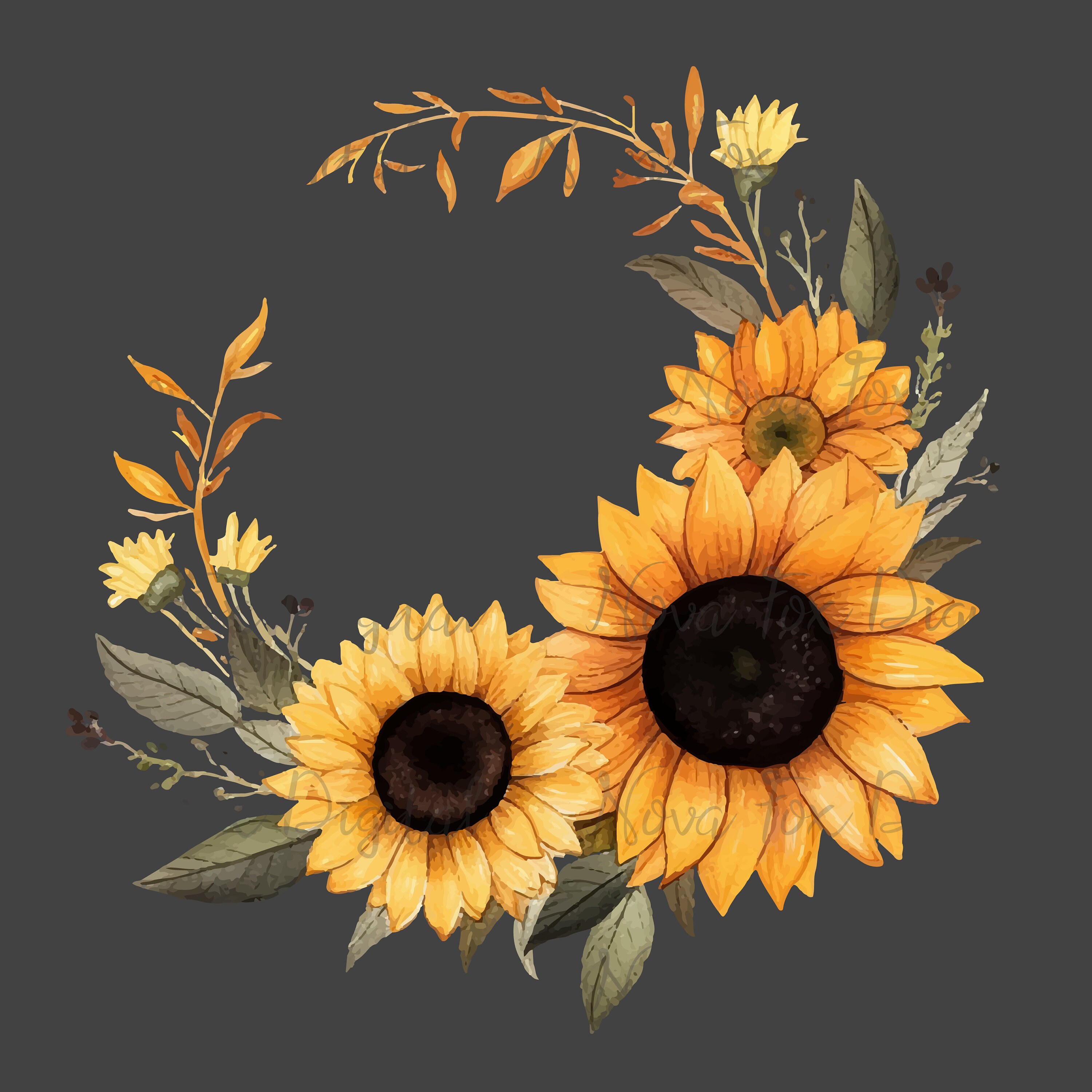 Crescent Fall Sunflower Floral Design PNG, SVG, JPG Digital Download ...