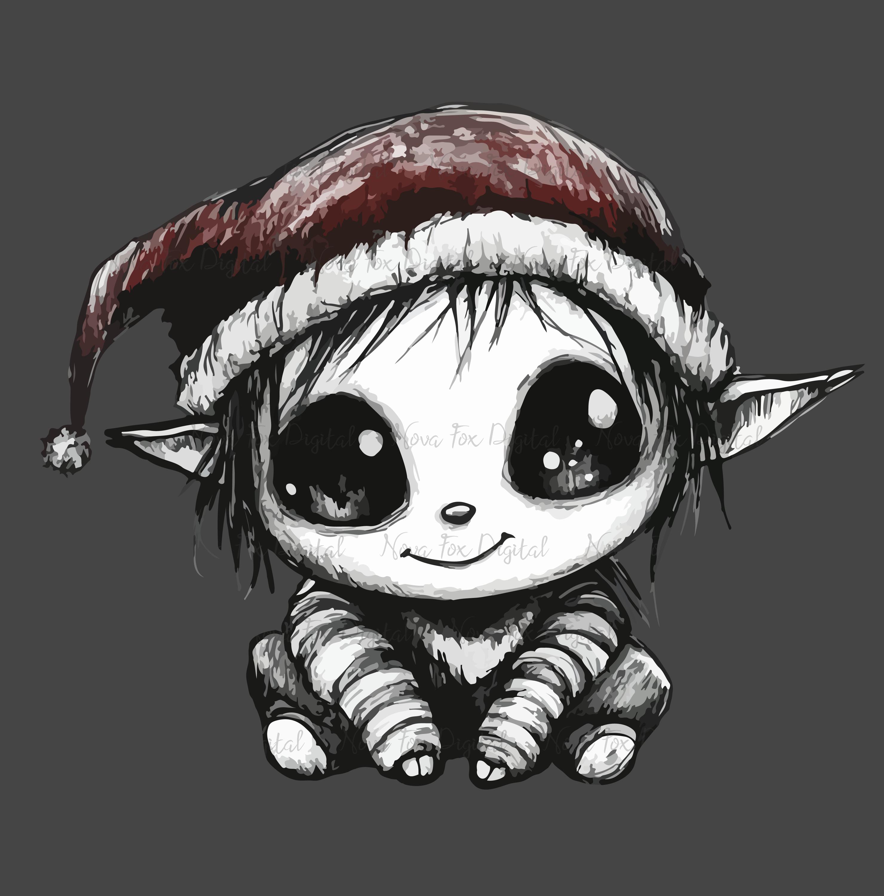 Dark Christmas Elf PNG, SVG, JPG Digital Download - Cute Kawaii Gothic ...