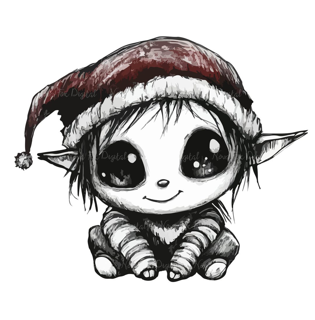 Dark Christmas Elf PNG, SVG, JPG Digital Download - Cute Kawaii Gothic ...