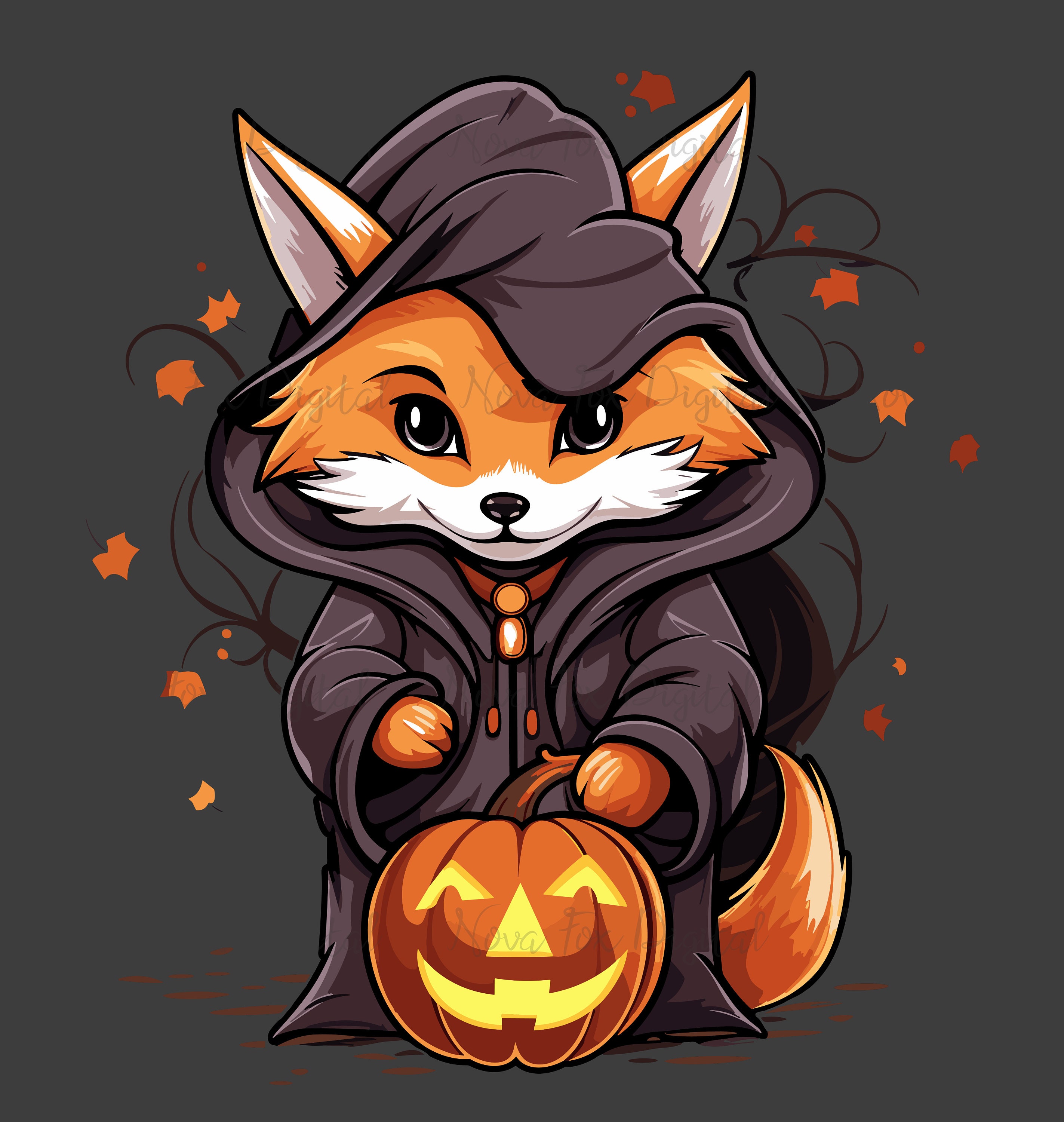 Halloween Fox PNG, SVG, JPG Digital Download - Fox With Jack-o'-lantern ...