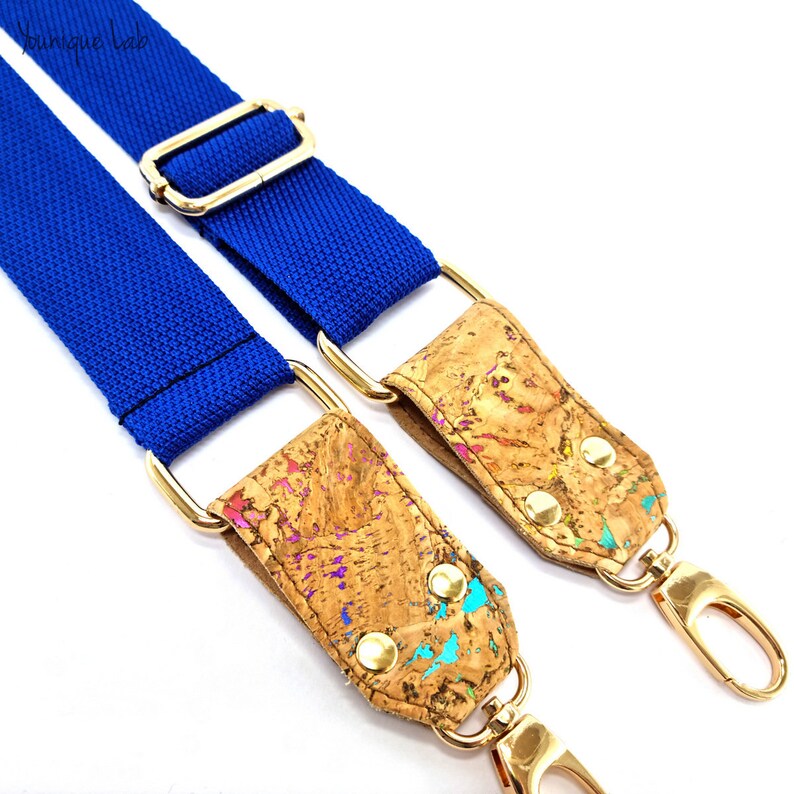Royal Blue Bag Strap With Rainbow Cork Finishes, Adjustable Crossbody ...