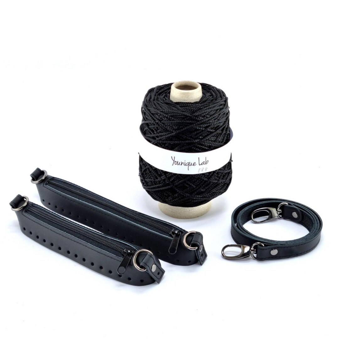 Zipper Crochet Bag Kit in Black Leather, Crochet, Knitting Kit, Diy ...