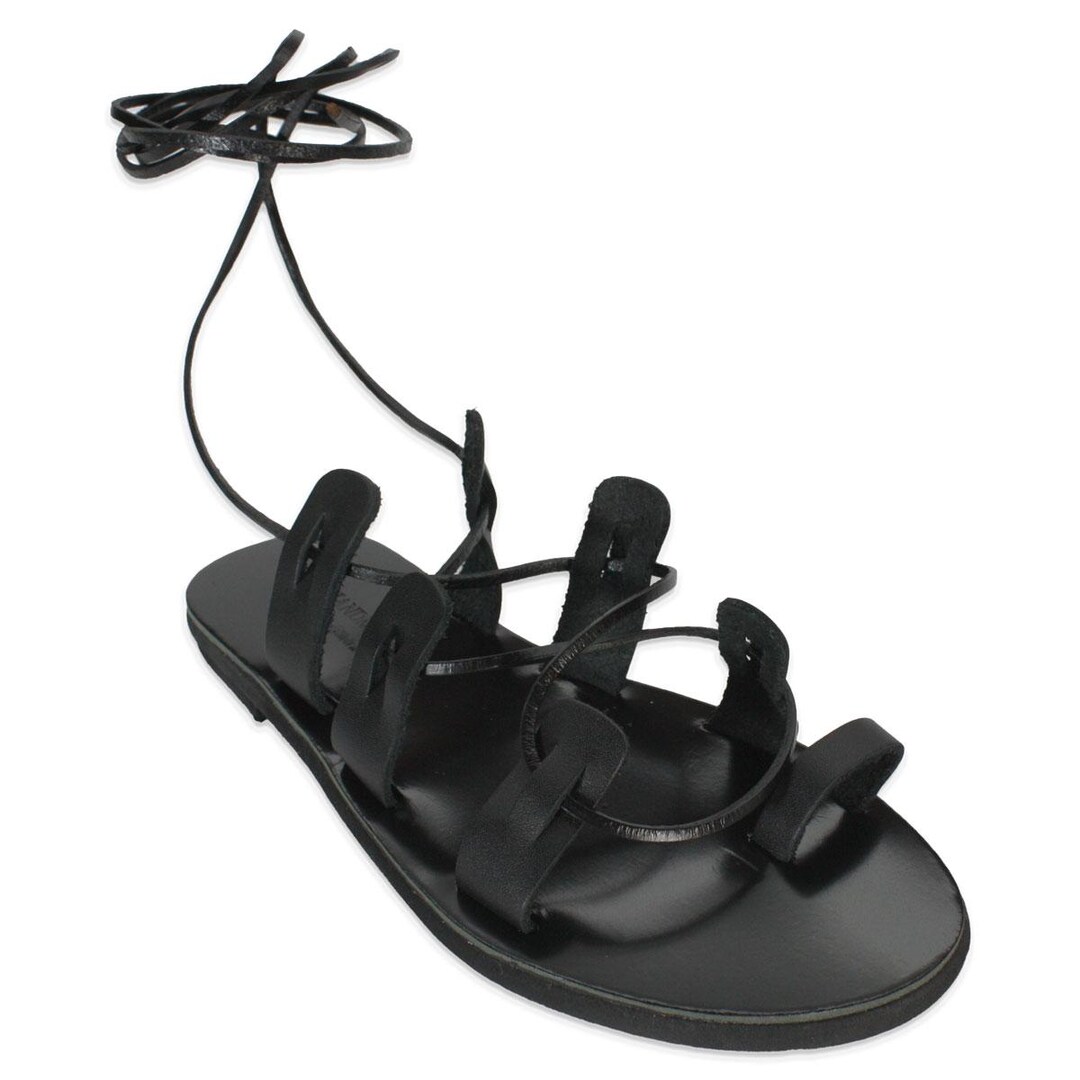 Black Spartan Leather Sandals, Tie up Sandals, Traditional Greek ...