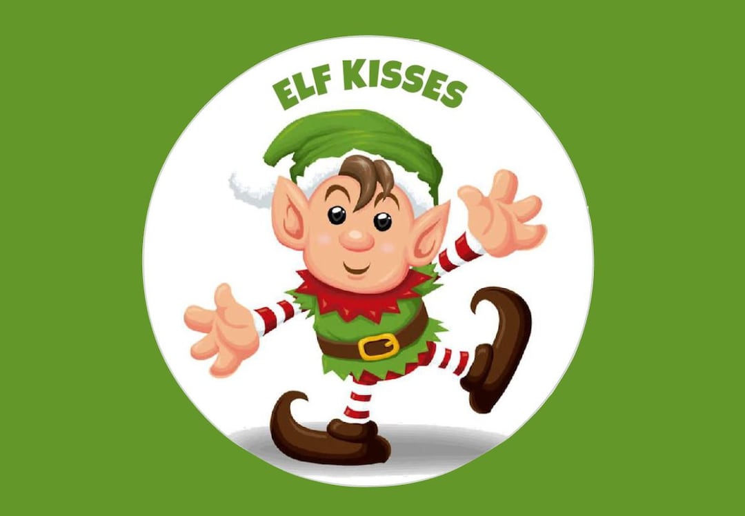 48 Round 40mm Elf Kisses Cone Labels Seals Stickers for Sweet Bags ...