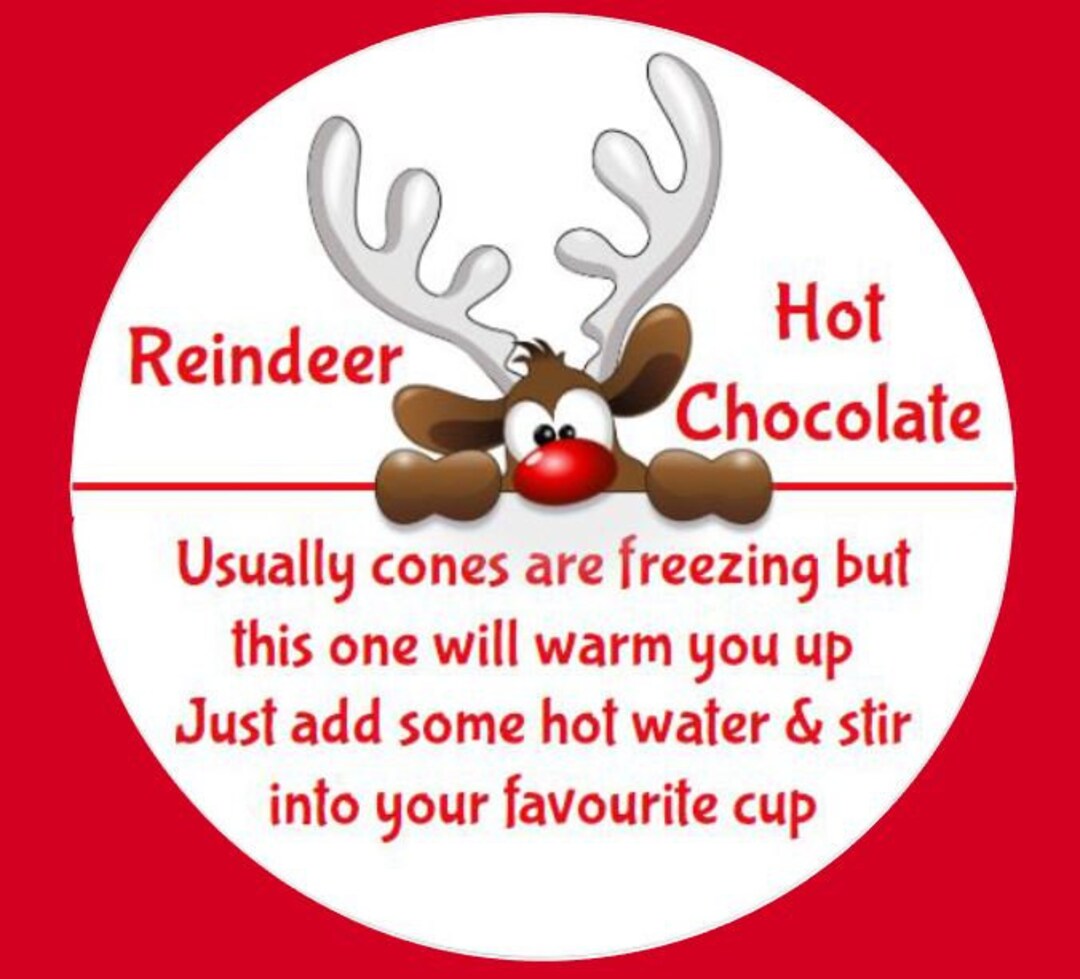 48 Round 40mm Hot Chocolate Reindeer Cone Labels Seals Stickers for ...